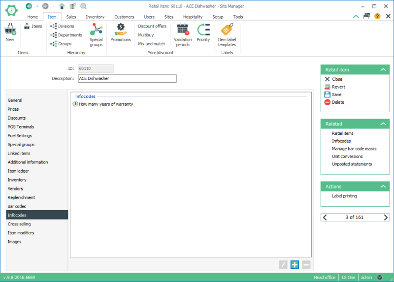 Assign Infocodes to Retail Items