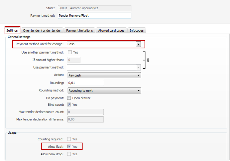 Float entry payment setup